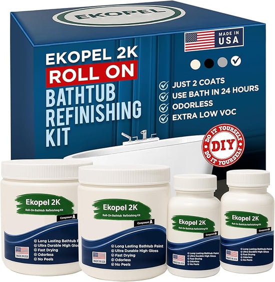Ekopel Roll On Bathtub Refinishing Kit, No Odor, No Peel Gloss Finish ...